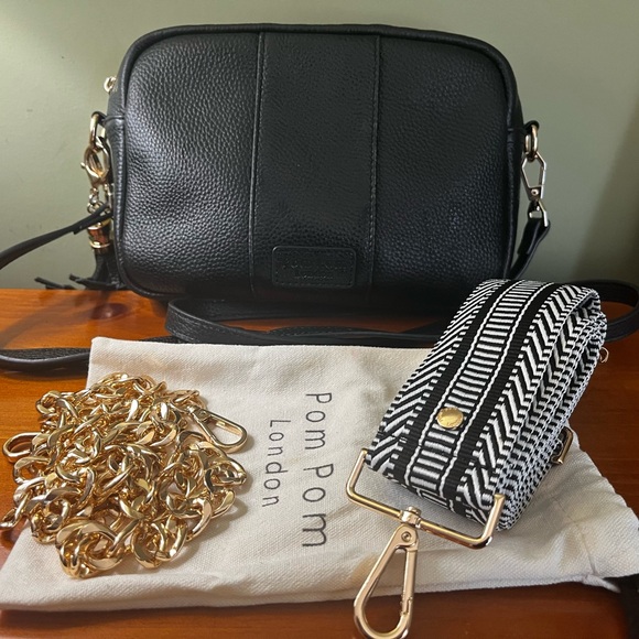 Pom Pom London | Bags | Pom Pom London Black Crossbody Bag With Gold ...